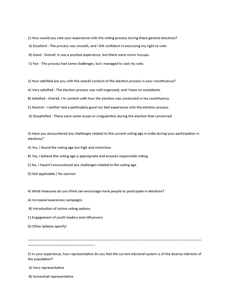 Survey Questionnaire On ELECTORAL REFORMS | PDF | Elections | Voting