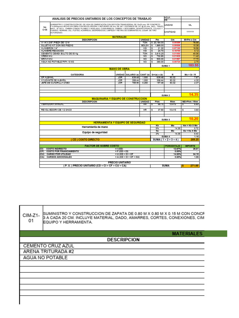 Formato de Analisis de Precios. Dibanh Rogelio 3 | PDF | Hormigón | Ingeniero civil