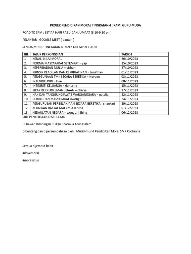 Projek Pendidikan Moral Tingkatan 4 Pdf