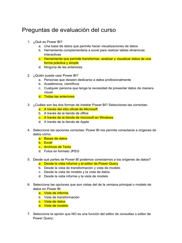 Preguntas de Evaluacion Del Curso | PDF | Bases de datos | Microsoft Excel