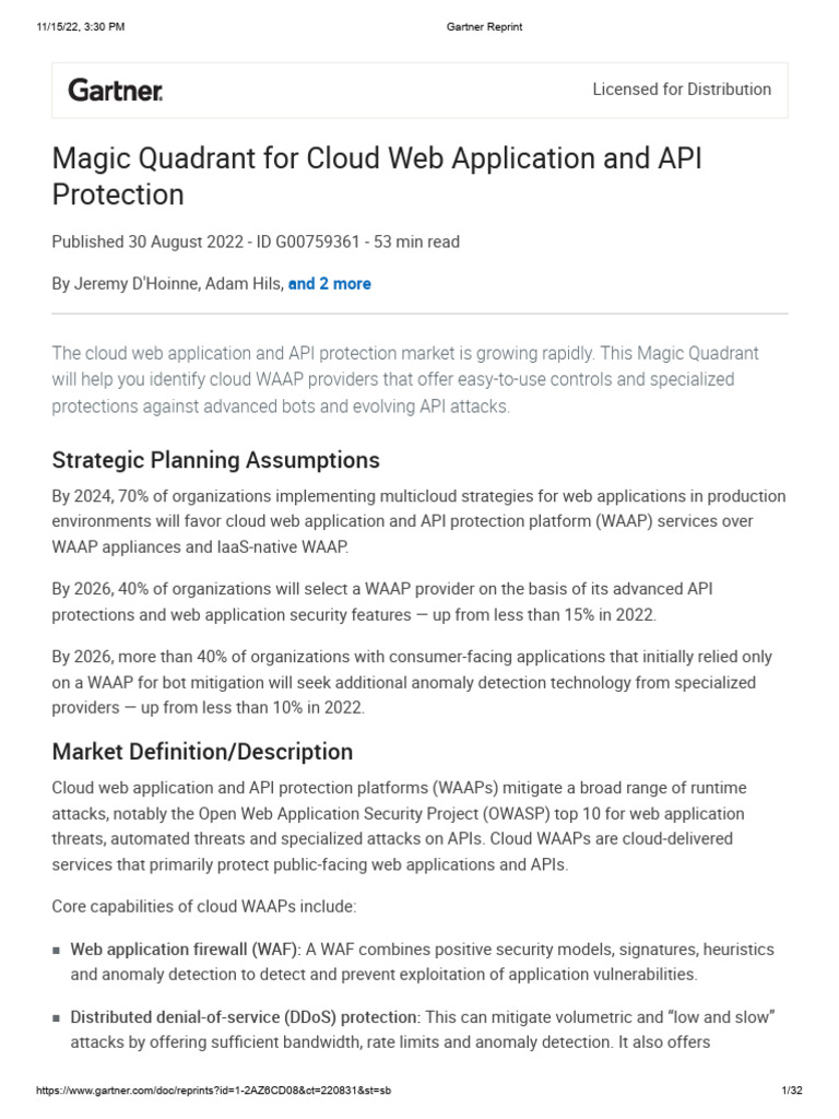 Gartner Magic Quadrant For Cloud Web Application and API | PDF | Cloud Computing | Computer Science