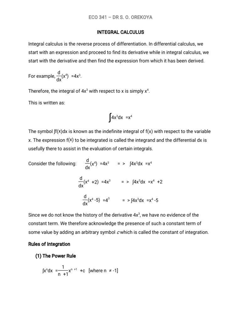 Integral Calculus for Economics Students | PDF