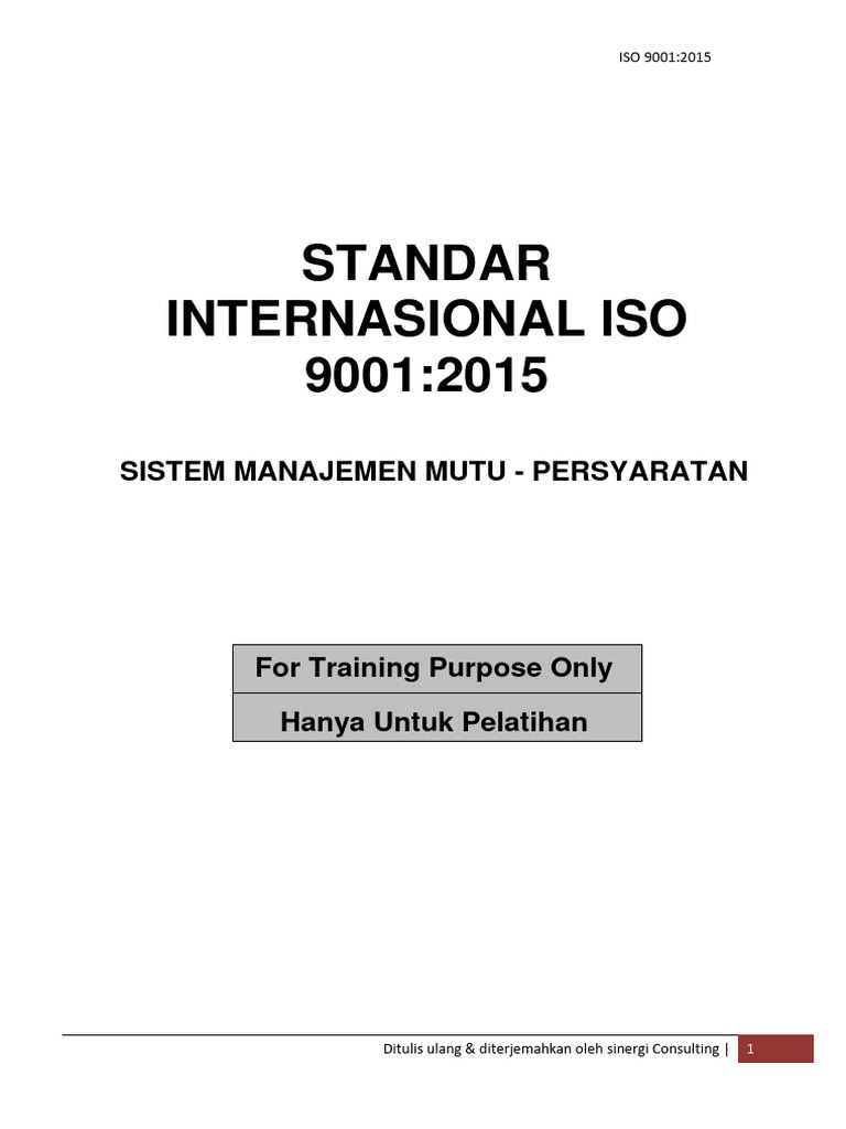 Standar Internasional Iso 9001 2015 Dual Language Pdf
