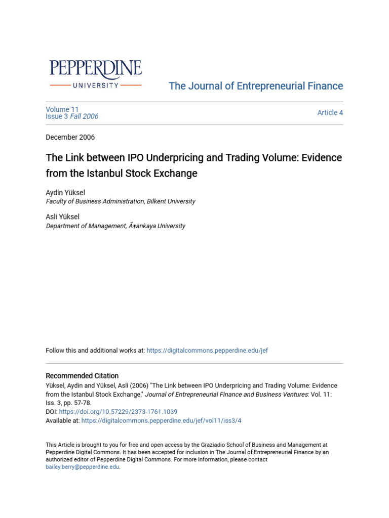 The Link Between IPO Underpricing and Trading Volume - Evidence FR ...