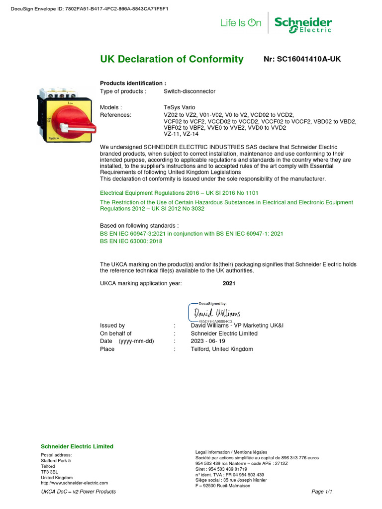 UK - UKCA - Declaration NoSC16041410A UK V02toV2 Switch Disconnector ...