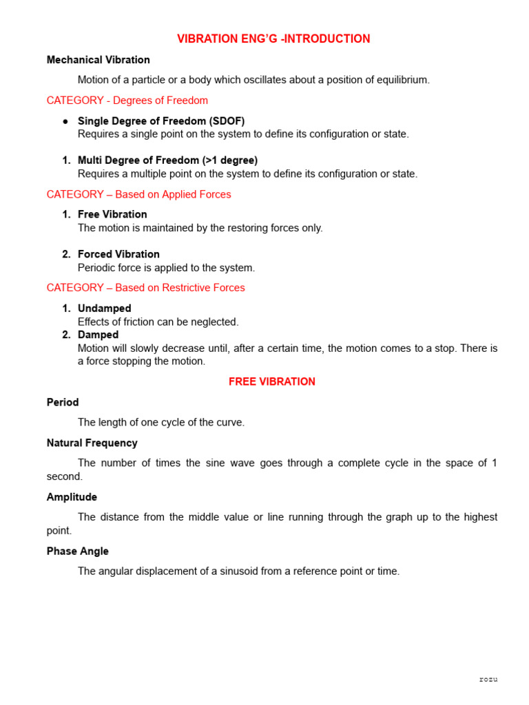Vibration Eng'g - Class Notes | Download Free PDF | Oscillation | Damping