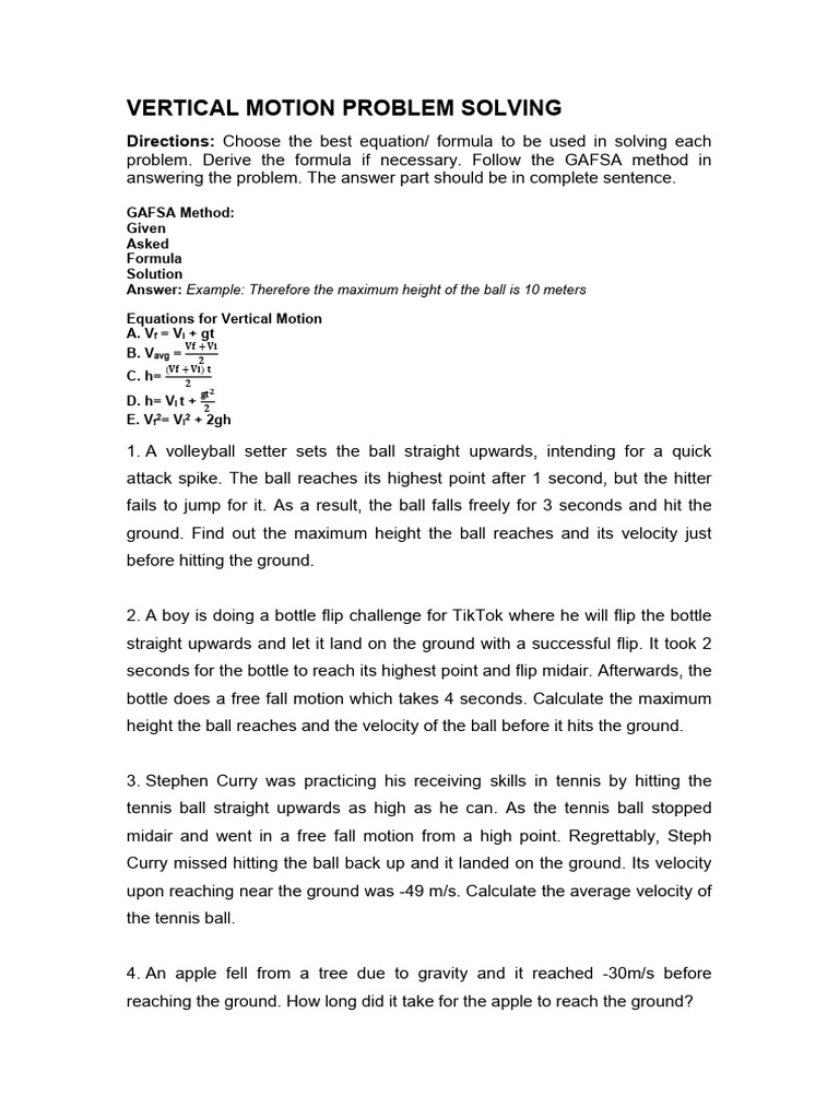 Vertical Motion Home Task | PDF