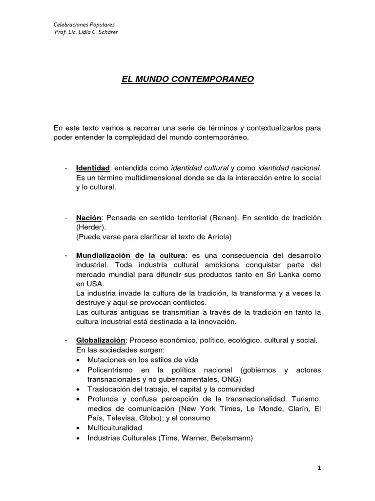 El Mundo Contemporaneo | PDF | Globalización | Conocimiento