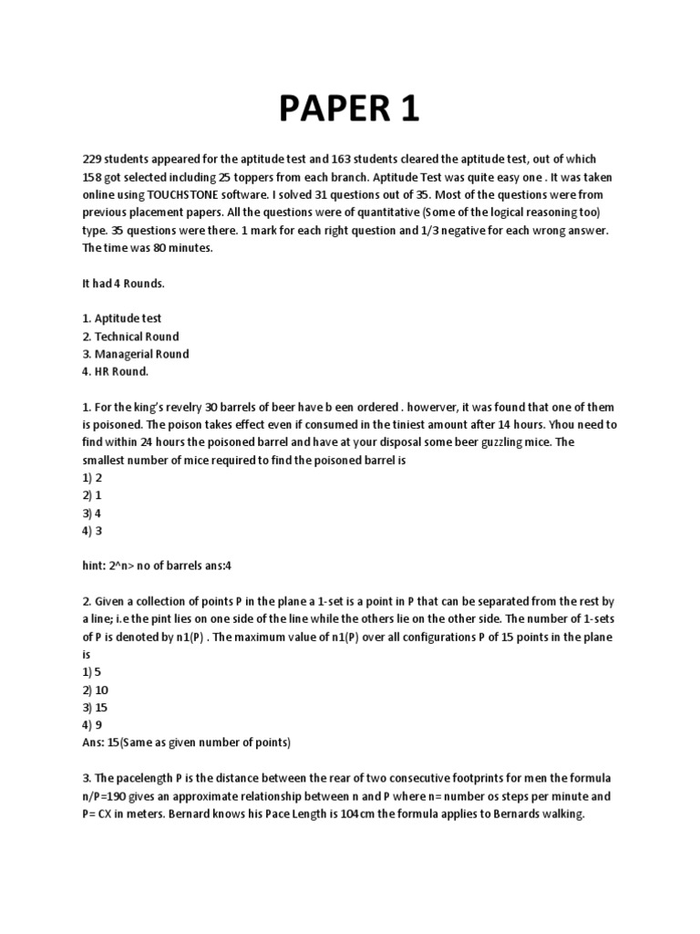 Tcs Placement Paper | PDF | Ferrari | Perfume