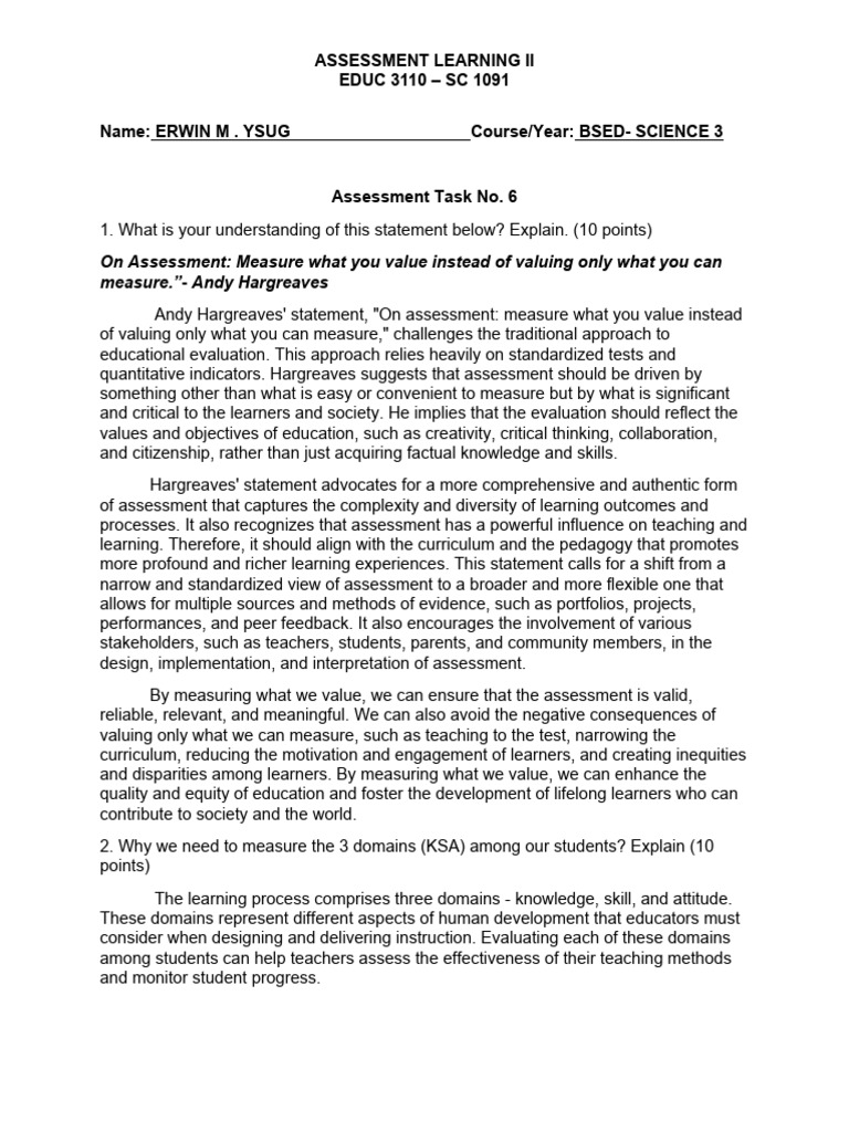 Assessment Task No.6 | PDF | Educational Assessment | Learning