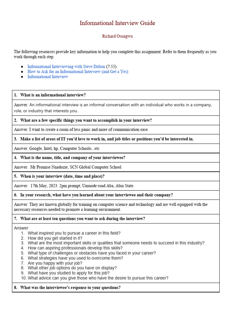 Informational Interview Guide 3 | PDF | Interview | Communication