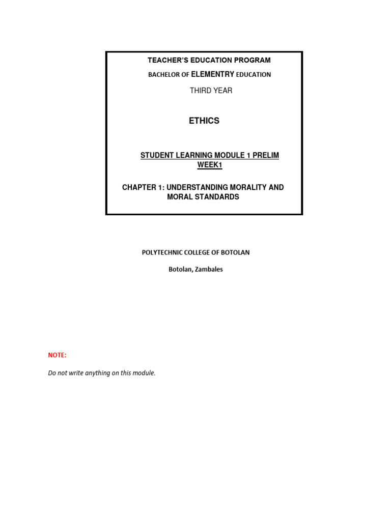 Ethics Module 1 | PDF | Morality | Natural Law