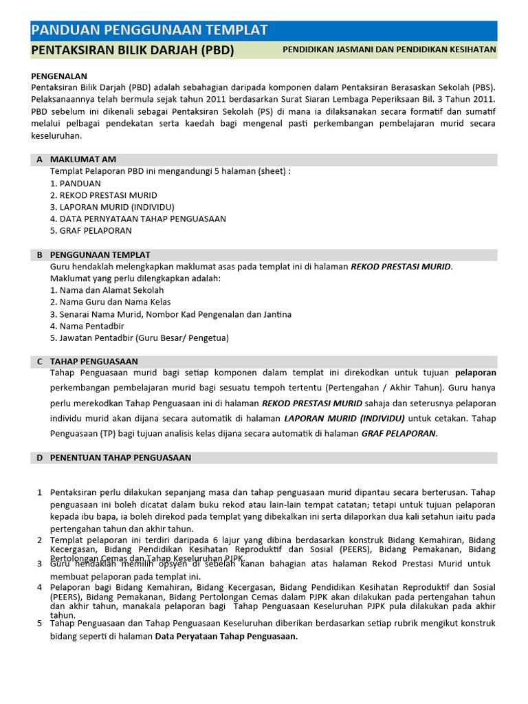 TEMPLAT PELAPORAN PBD KSSM TINGKATAN 1 PJPK at ARAS2024 | PDF