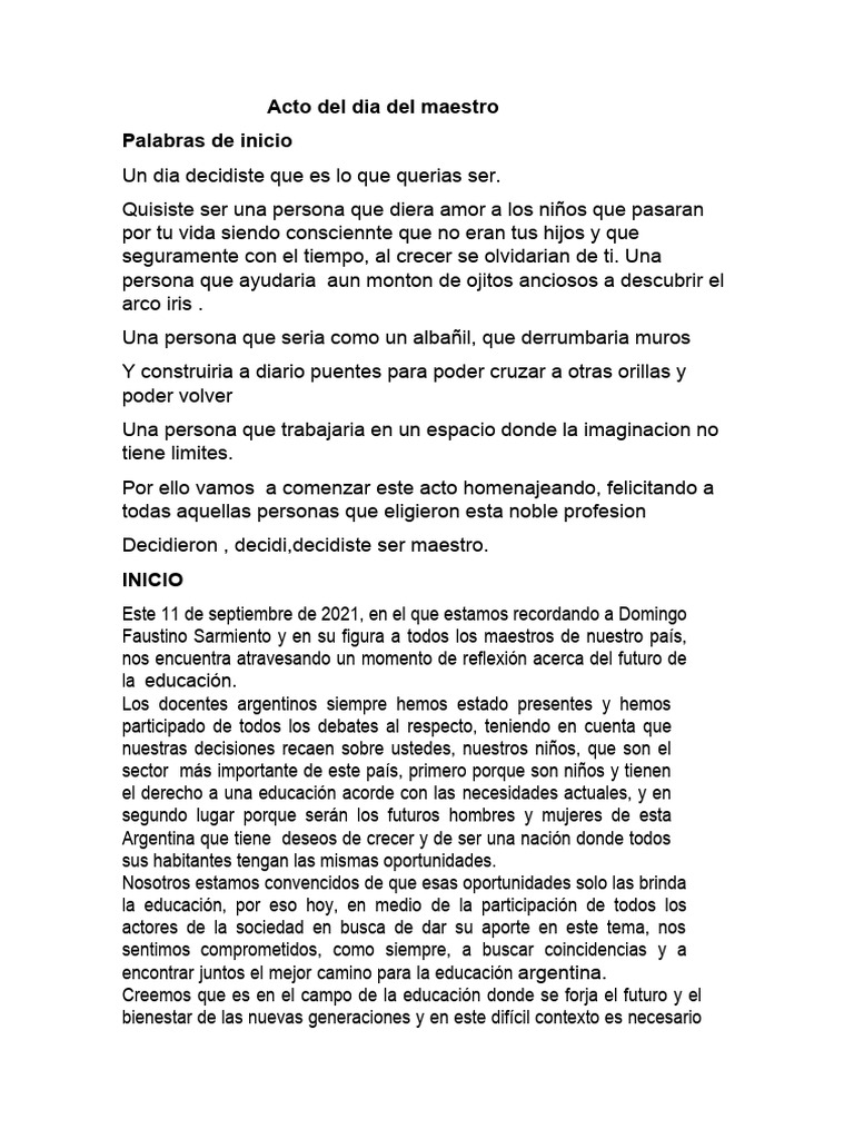 Acto Del Dia Del Maestro | PDF | Enseñando