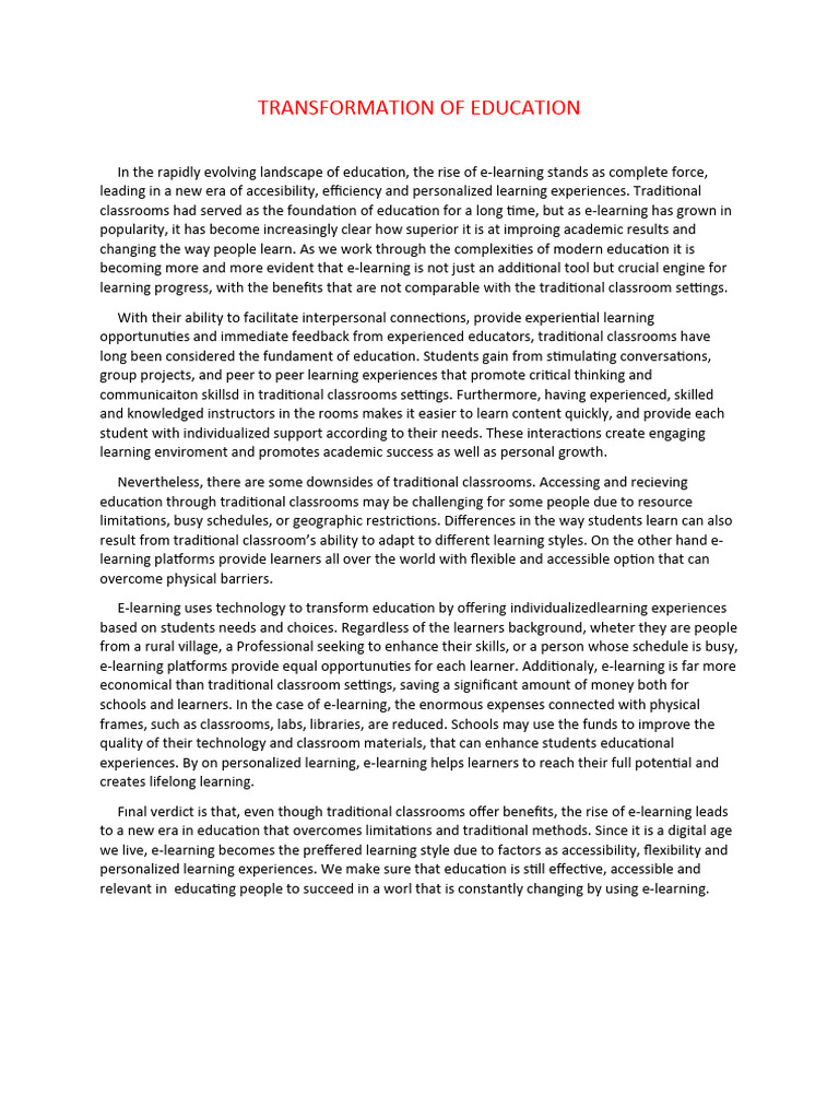 Transformation of Education | PDF | Educational Technology | Learning