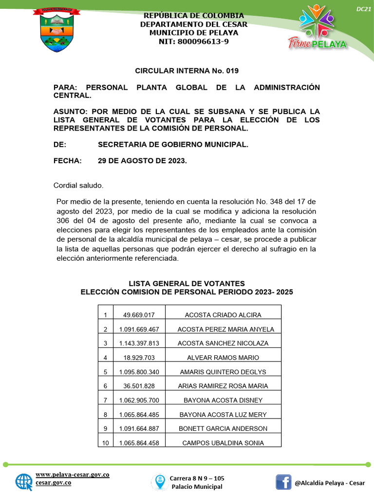 CIRCULAR INTERNA No 19 | PDF