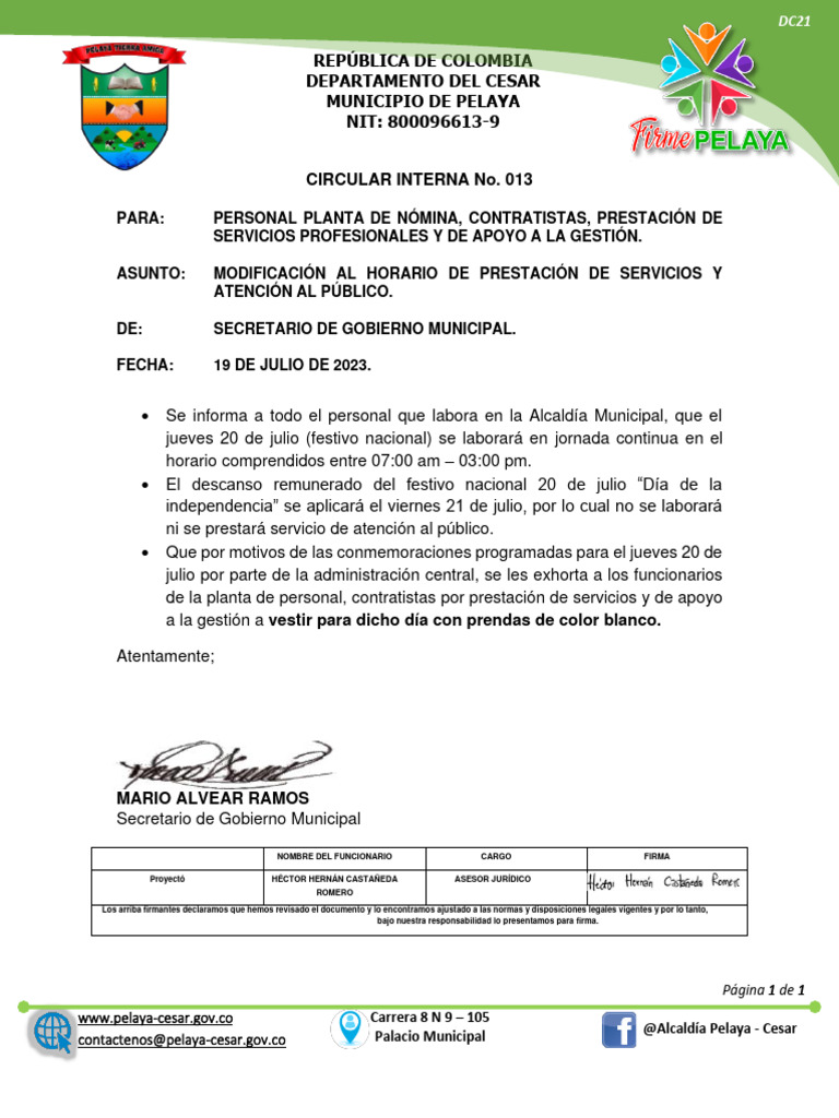 CIRCULAR INTERNA No 13 | PDF | Gobierno