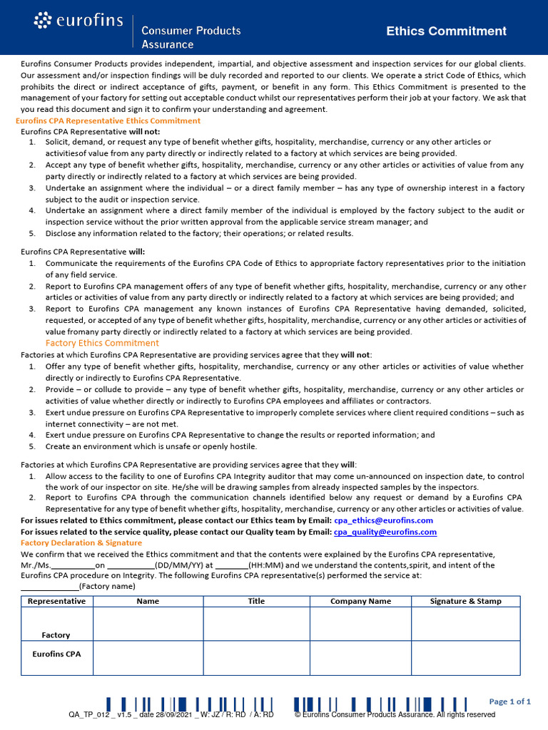 Eurofins Ethics Commitment | PDF