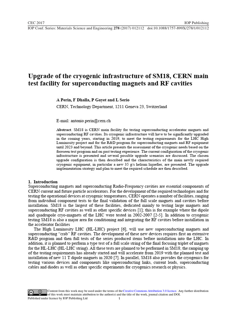 Upgrade of The Cryogenic Infrastructure of SM18 CE | PDF | Large Hadron ...