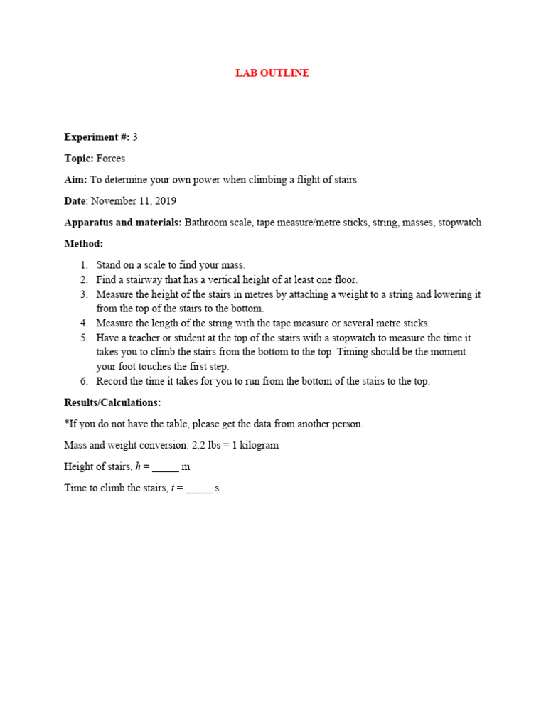 Experiment Number 3 | PDF | Stairs | Mass