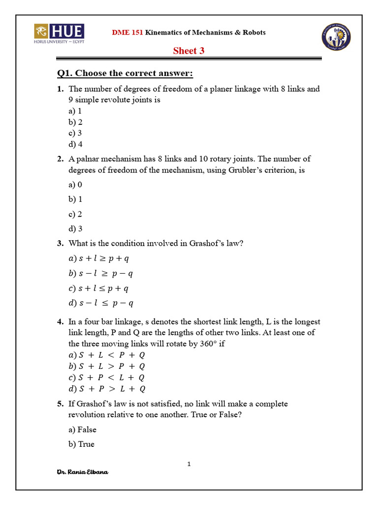 Sheet 3 | PDF | Mechanical Engineering | Kinematics