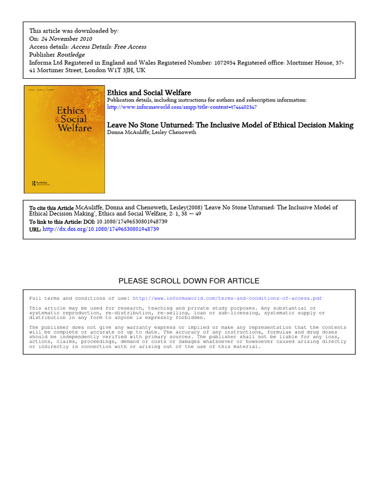 Ethics and Social Welfare: Publication Details, Including Instructions For Authors and ...
