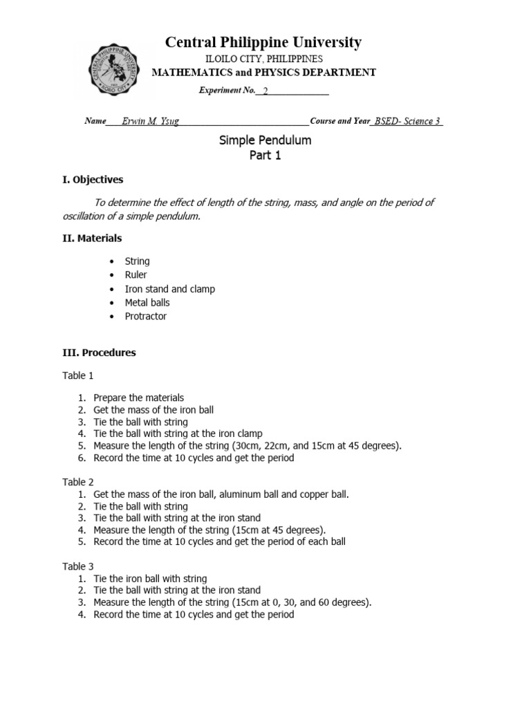 Simple Pendulum (Lab Report 2) | Download Free PDF | Oscillation | Pendulum