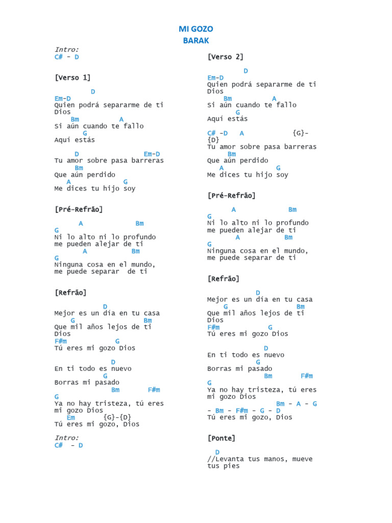 Acordes y letra de "Mi Gozo" - Barak | PDF