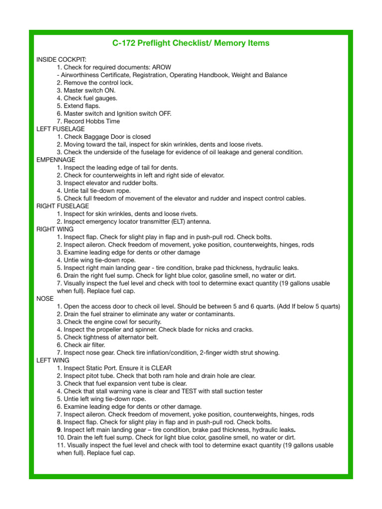 C-172 Preflight Checklist | PDF | Transponder (Aeronautics) | Aerospace