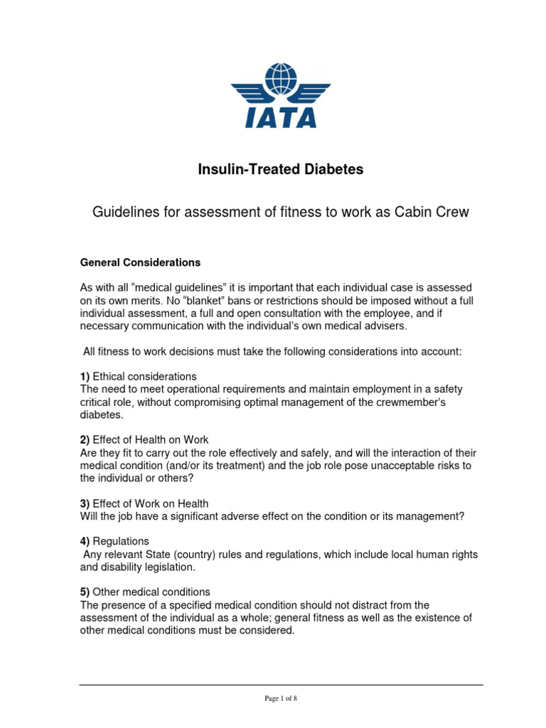 IATA Guidelines-Cabin-Insulin-Diabetes | PDF | Diabetes | Hypoglycemia