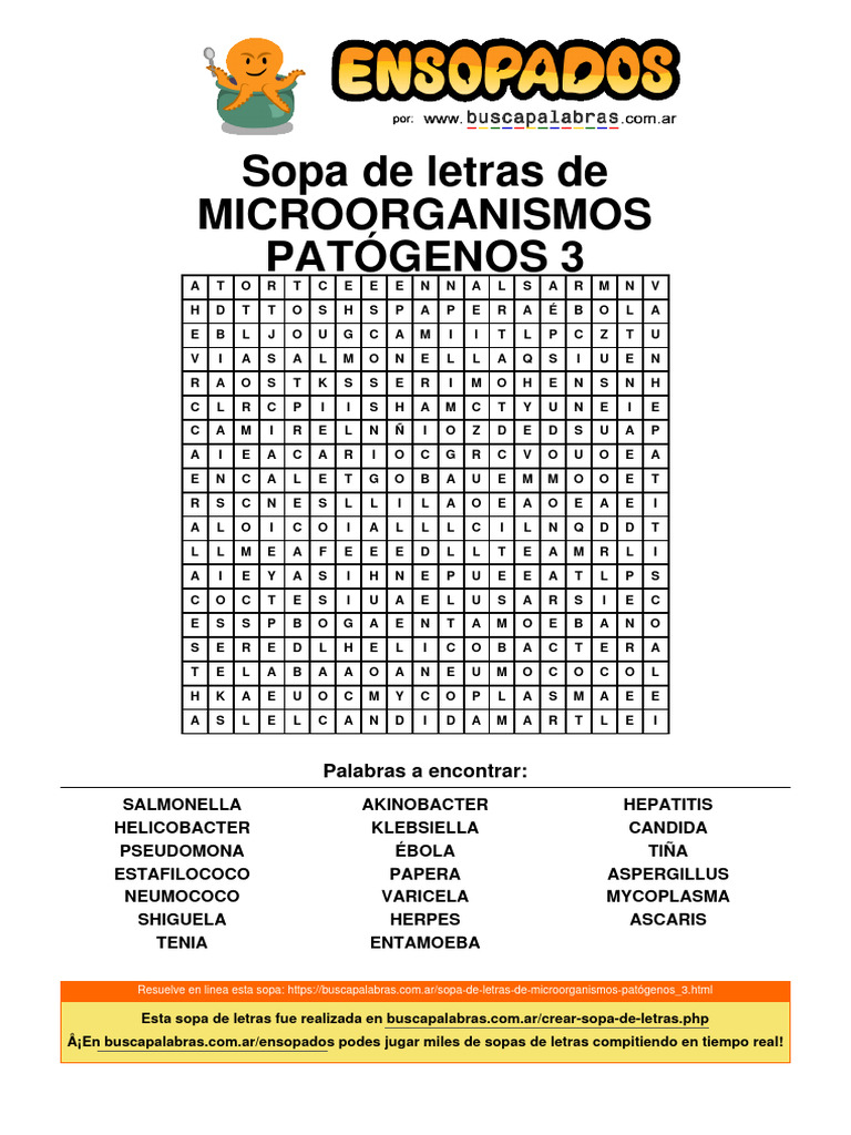 Sopa de Letras de Microorganismos Patógenos 3: Palabras A Encontrar | PDF