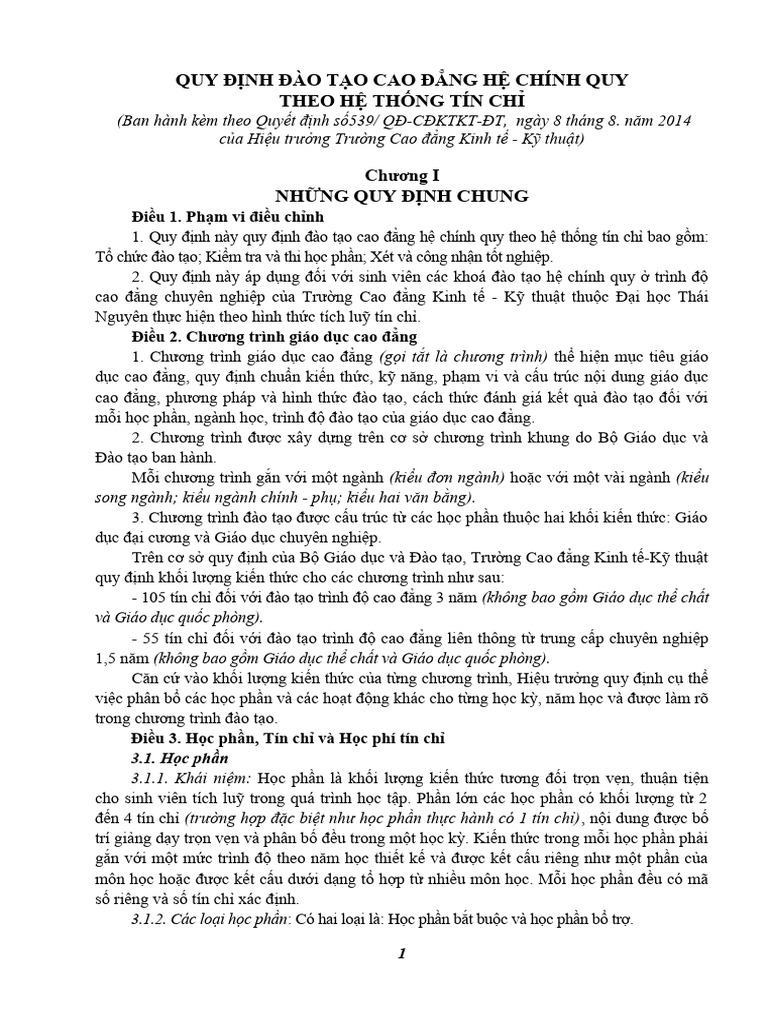 7.Quy định về đào tạo cao đẳng chính quy theo hệ thống tín chỉ- 2014 | PDF