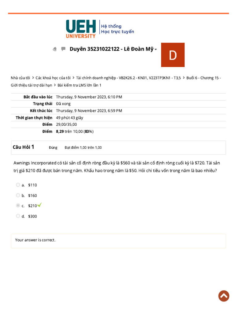 Bài kiểm tra LMS lớn lần 1 - Xem lại bài làm | PDF