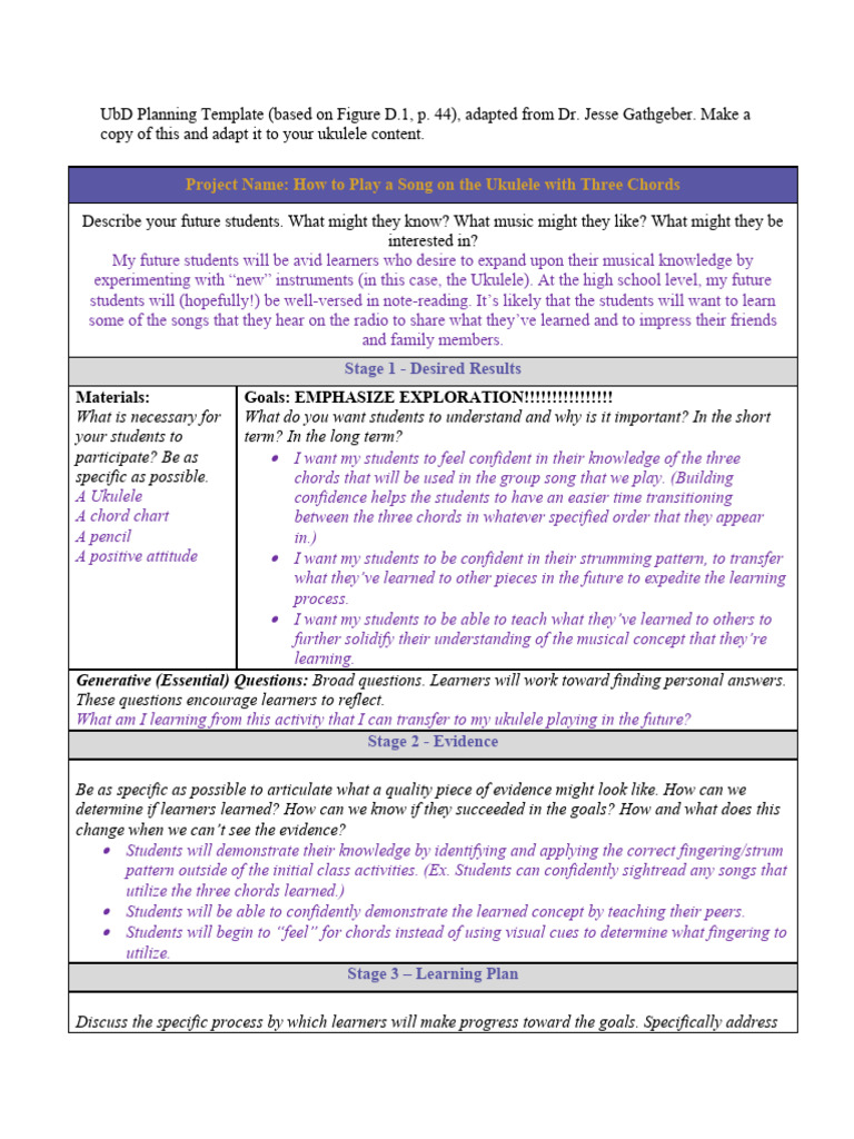 Mued 273 Ubd Planning Template Based On Figure D | PDF | Learning ...