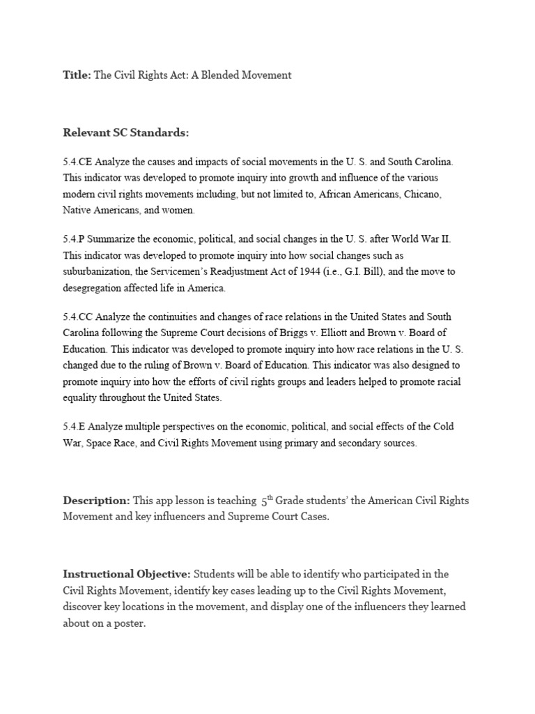 5th Grade Civil Rights Lesson Plan | PDF | Brown V. Board Of Education ...