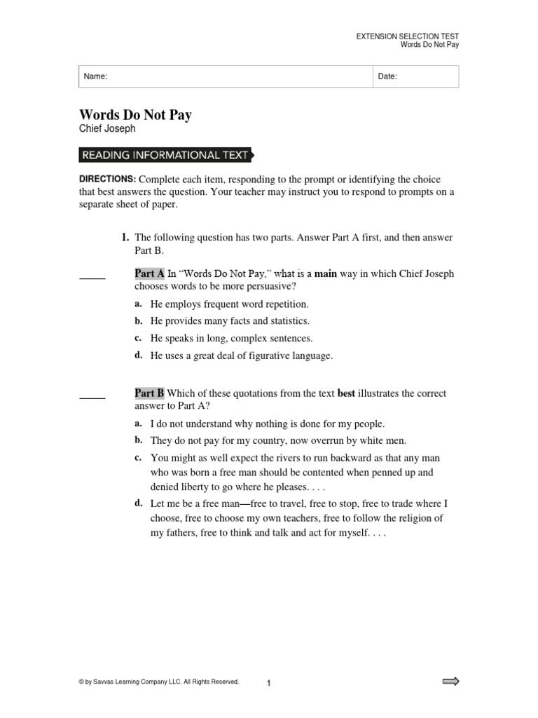 Extension Selection Test (Print) - Words Do Not Pay PDF | PDF ...