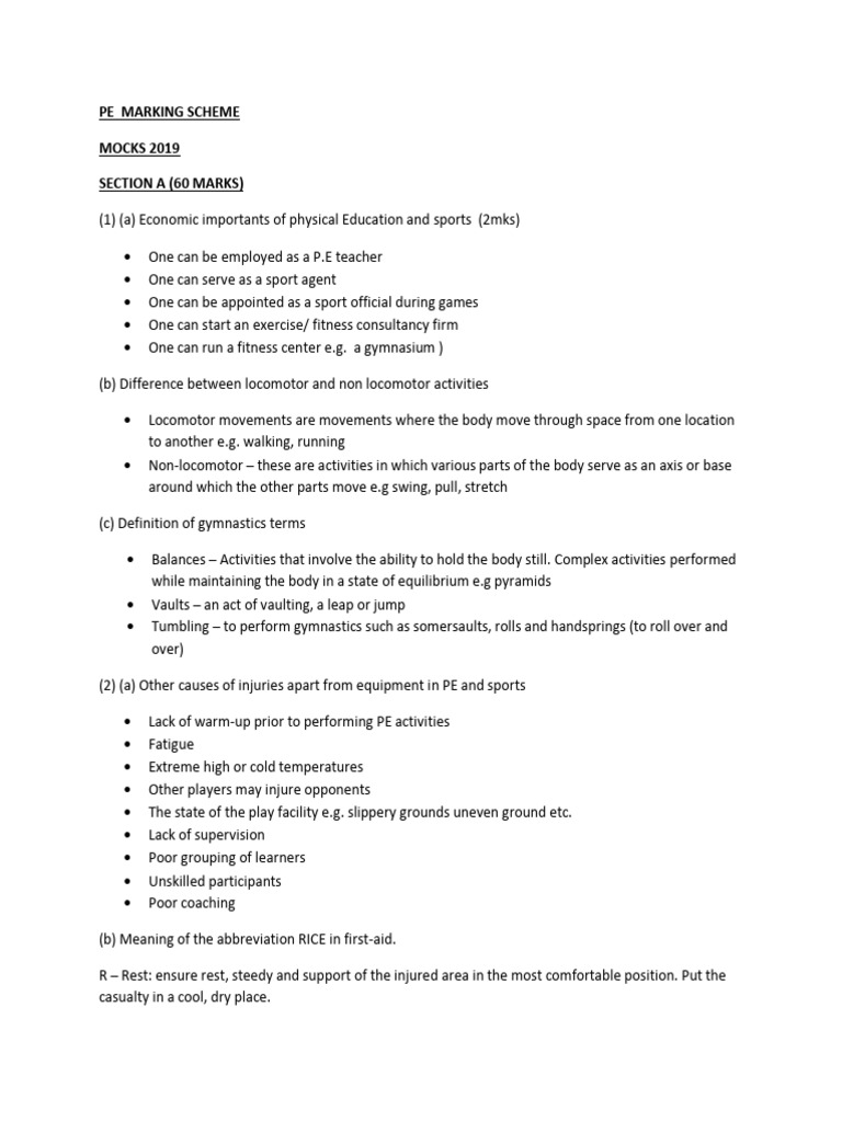 Pe Marking Scheme MOCKS 2019 Section A (60 Marks) | PDF | Volleyball ...