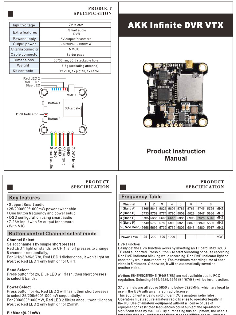AKK Infinite DVR VTX User Manual | PDF