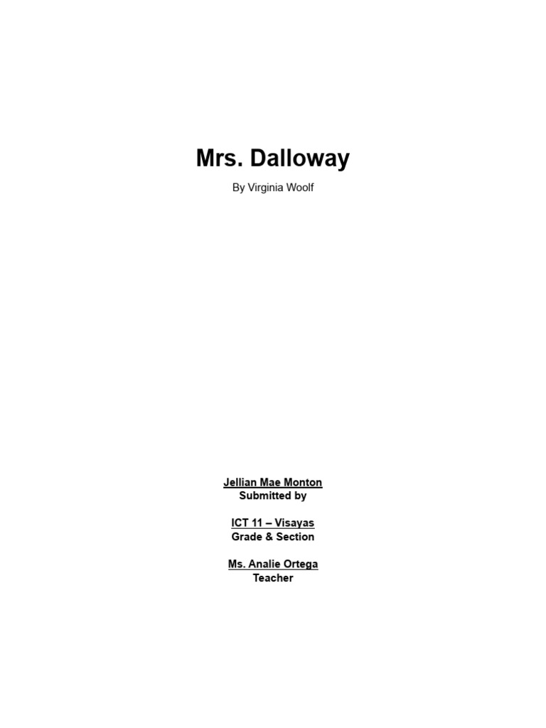Mrs. Dalloway Jellian Mae Monton | PDF | Mrs Dalloway | Virginia Woolf