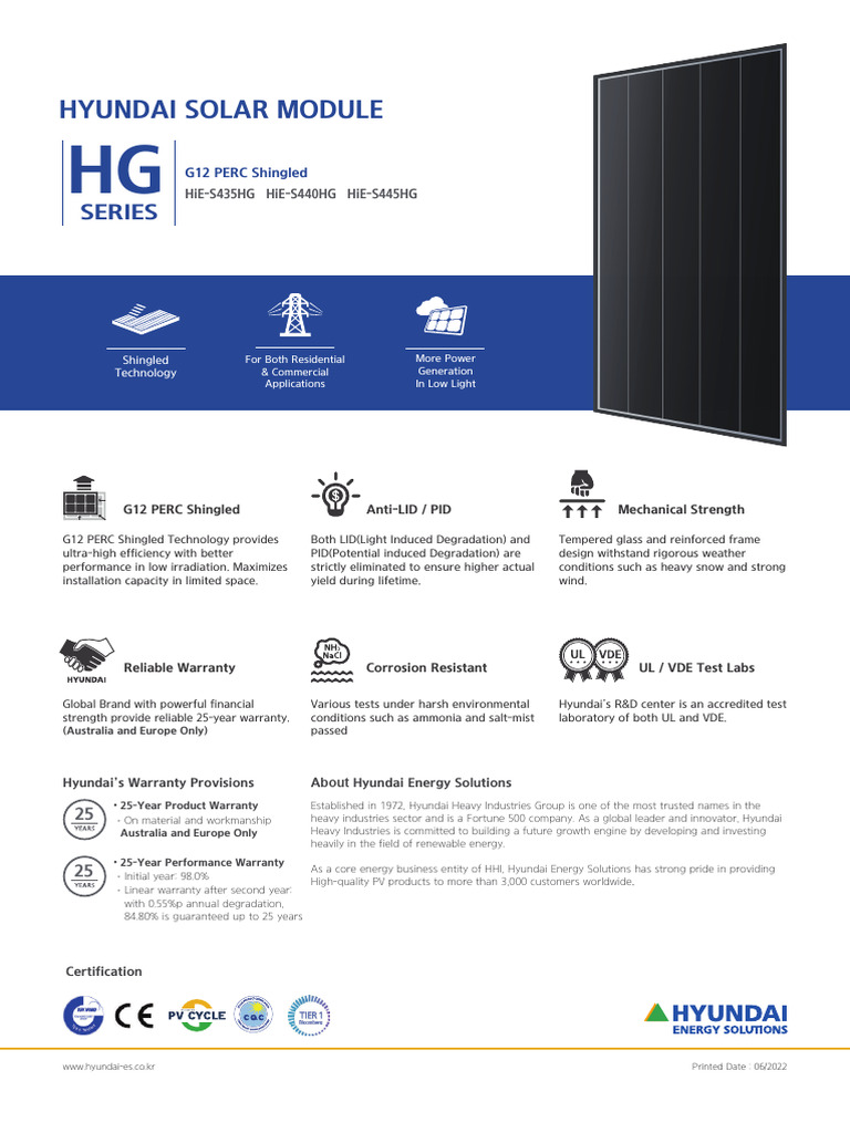 Hyundai Hg 440w Perc Shingled Marco Negro Hie S440hg Pdf Solar