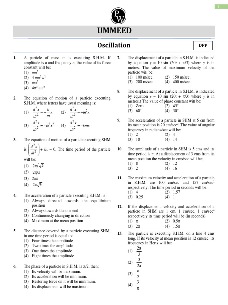 OSCILLATION - DPP - Ummeed 2023 | PDF | Oscillation | Pendulum