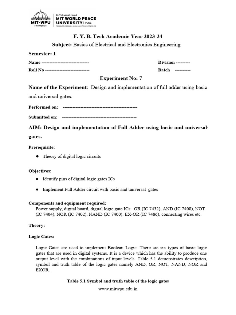 Expt. No. 7 | PDF | Logic Gate | Electronic Design