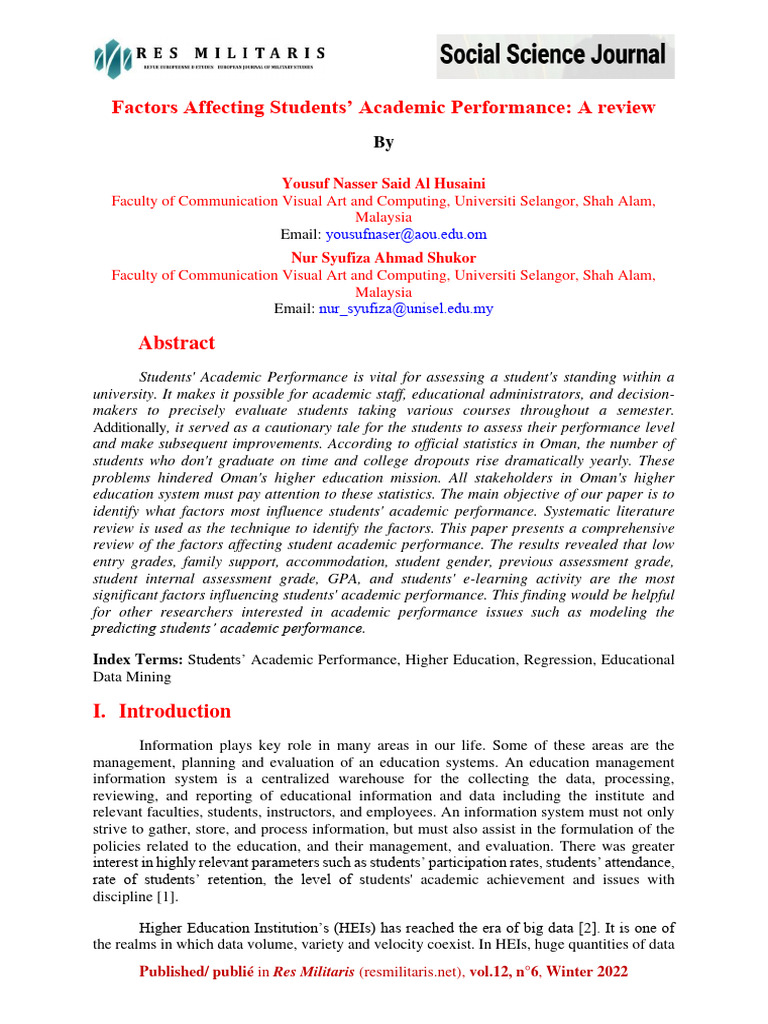 Factors Influencing Student Performance | PDF | Educational Technology ...
