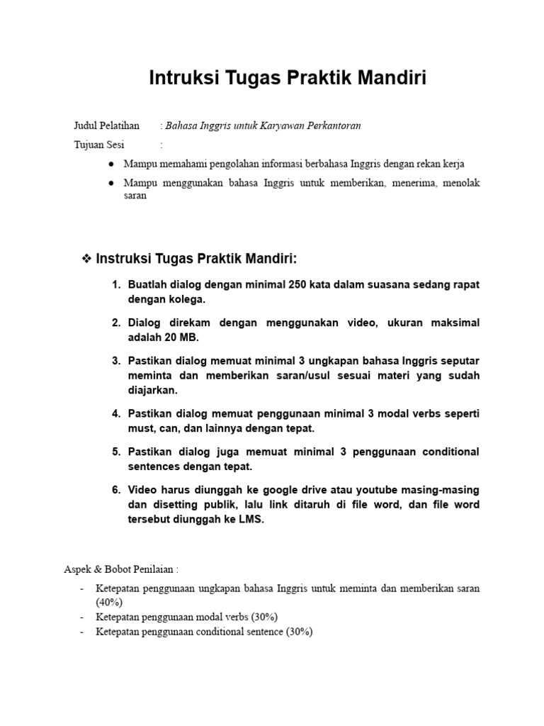 Intruksi TPM Sesi 3 Bahasa Inggris Karyawan Perkantoran | PDF | Karier & Perkembangan | Seni ...