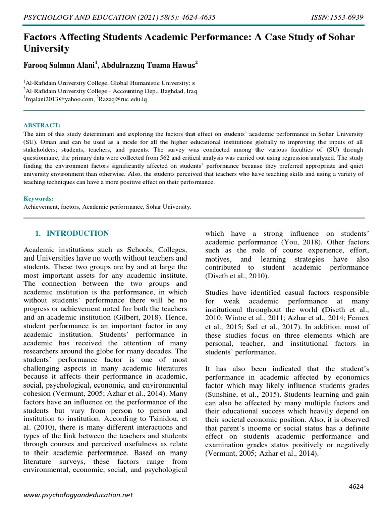 Factors Influencing Academic Success at Sohar University | PDF | Survey ...
