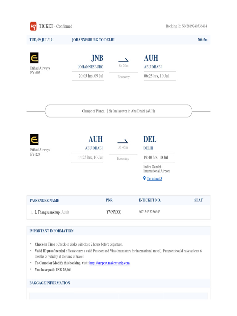 NN2819240536414.ETicket | PDF | Transport | Aviation