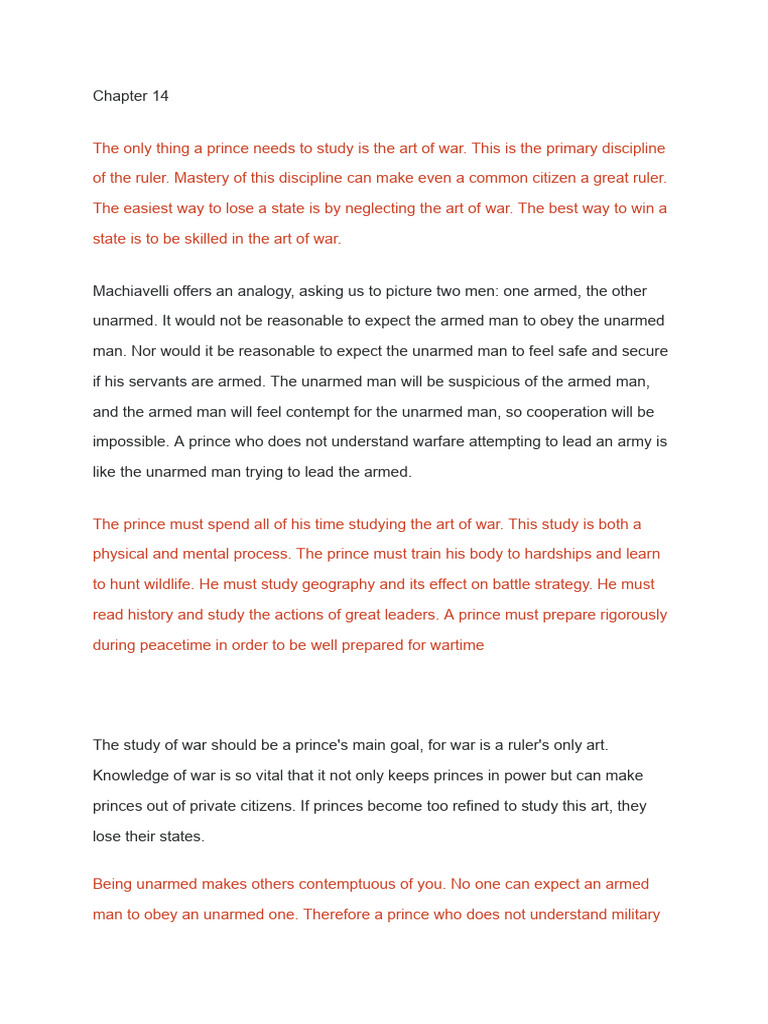 Maquiavelli Summary Chapter 14 and 15 | PDF | The Prince | Niccolò Machiavelli