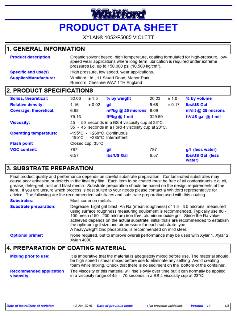 PDS XYLAN 1052F5085 VIOLETT ENG | PDF | Viscosity | Industrial Processes