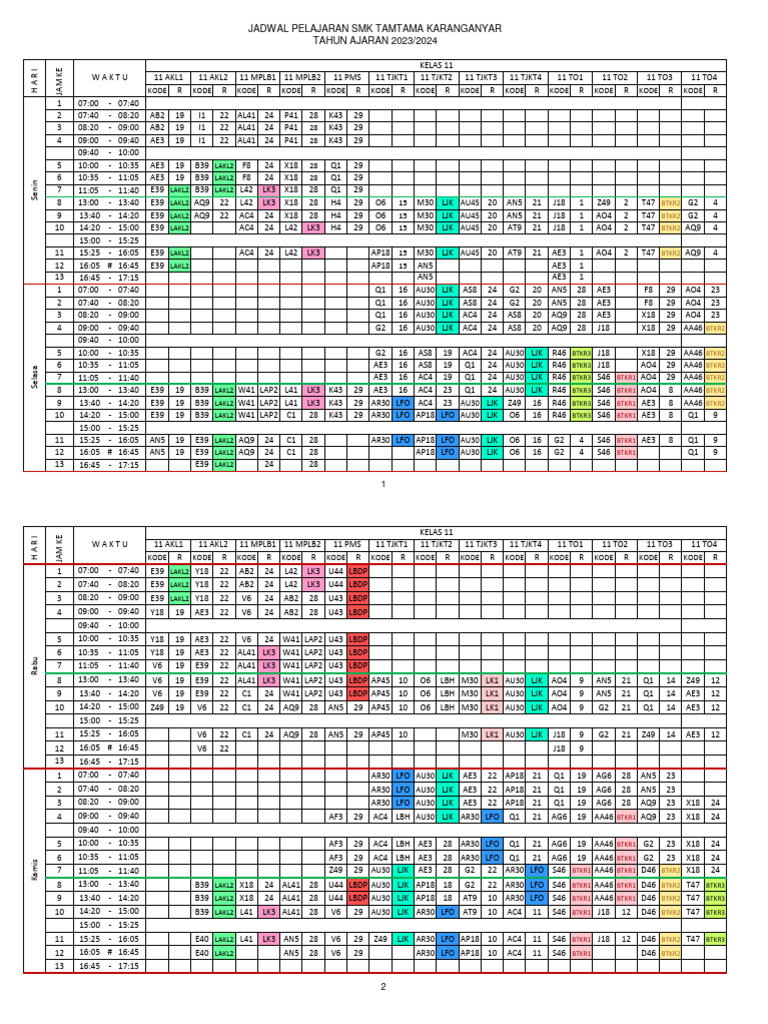 Jadwal KBM 2023-2024-V2-Kls11 | PDF | Home & Garden