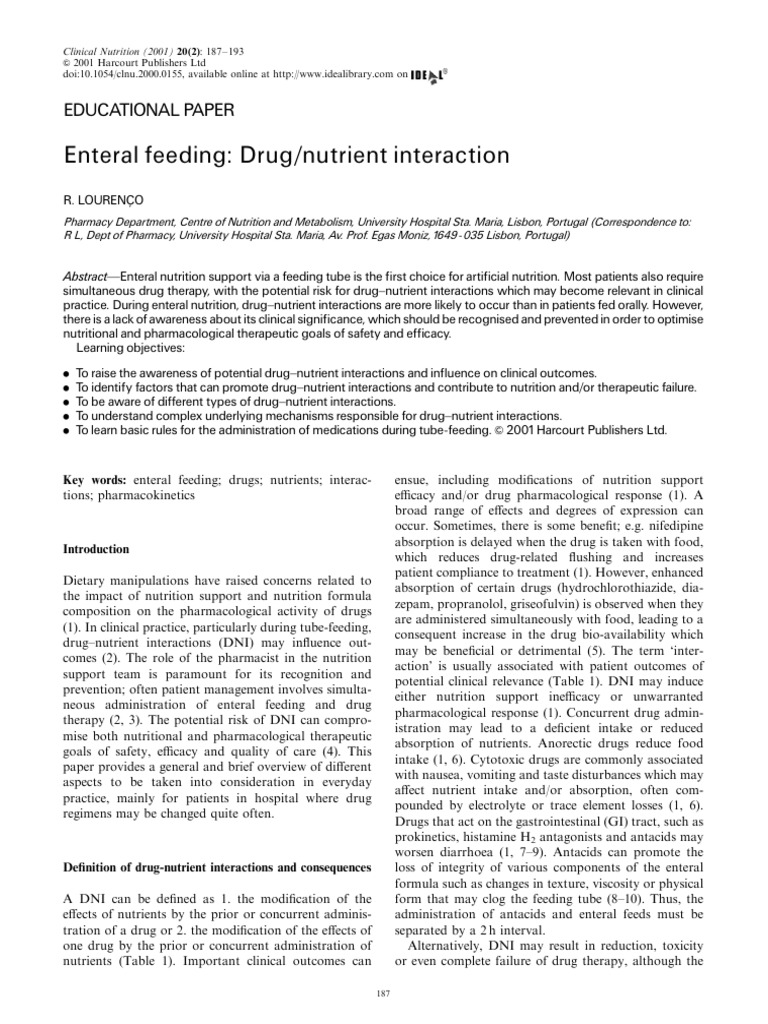 Enteral Feeding - Drug Nutrient Interaction | PDF | Digestion ...